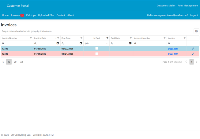 Customer Portal - JH Consulting